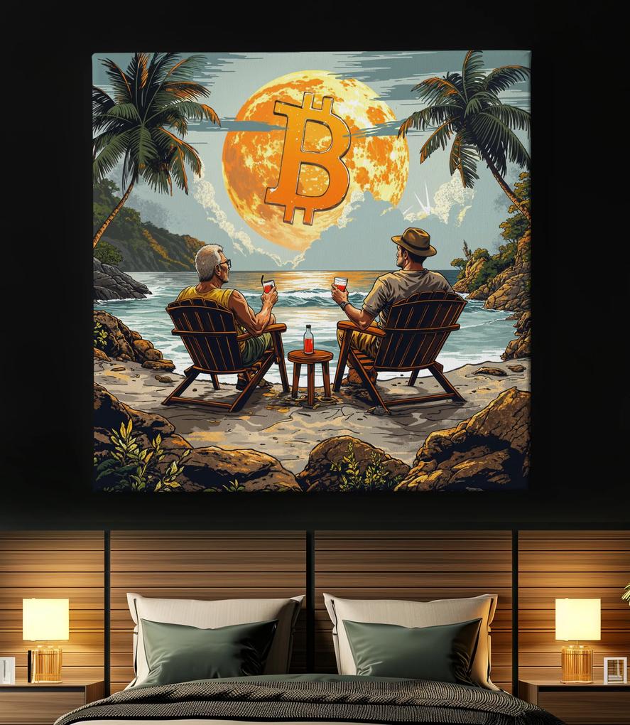Obraz na plátně - Bitcoin Týpci na dovolené FeelHappy.cz Velikost obrazu: 60 x 60 cm