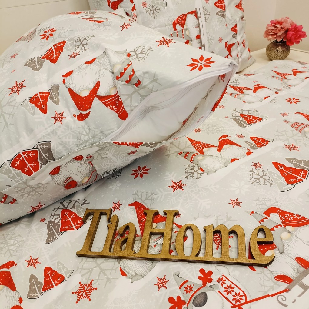 Povlečení bavlněné Vánoční povlečení Christmas šedý TiaHome - 1x Polštář 90x70cm, 1x Přikrývka 140x200cm