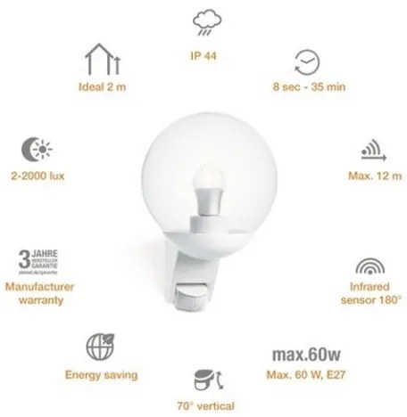 STEINEL 005917- Venkovní nástěnné svítidlo se senzorem L585S 1xE27/60W bílá IP44