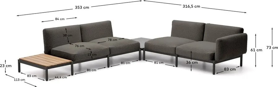 Tmavě šedá čalouněná zahradní pohovka (do L) Sorells – Kave Home