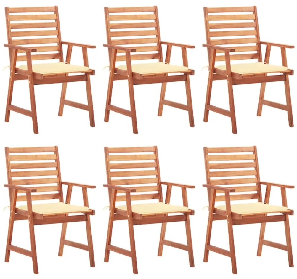 3078349 vidaXL Zahradní jídelní židle s poduškami 6 ks masivní akáciové dřevo