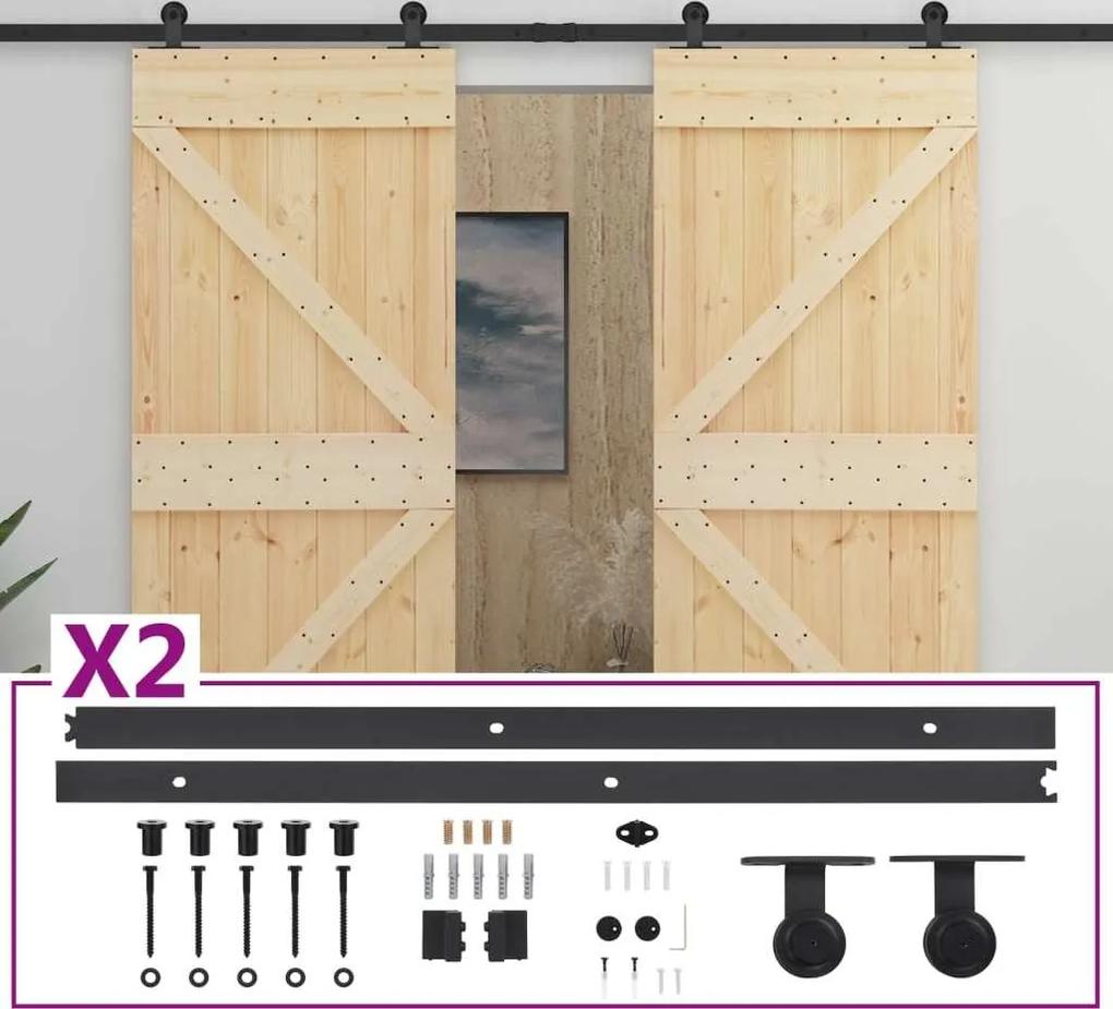 vidaXL Posuvné dveře s kováním 80 x 210 cm masivní borovice [3057585] Barva: Hnědá