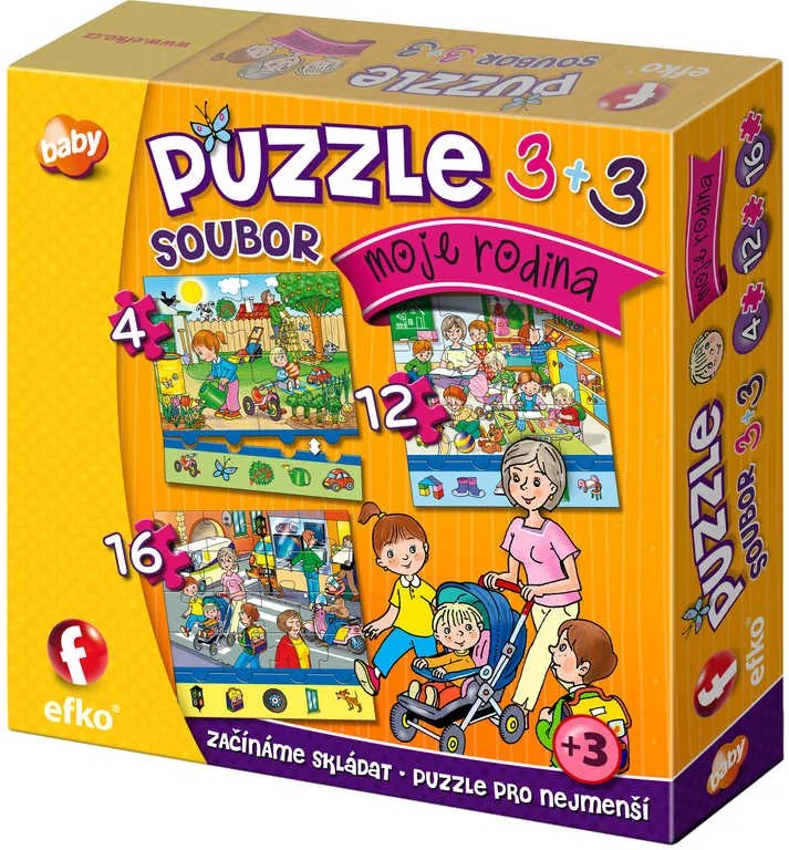 EFKO Puzzle baby Moje rodina skládačka 3v1 set 32 dílků 15x15cm v krabici ef54686