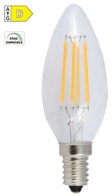 Diolamp LED Filament Candle žárovka čirá C35 4W/230V/E14/2700K/500Lm/360°/Step Dim