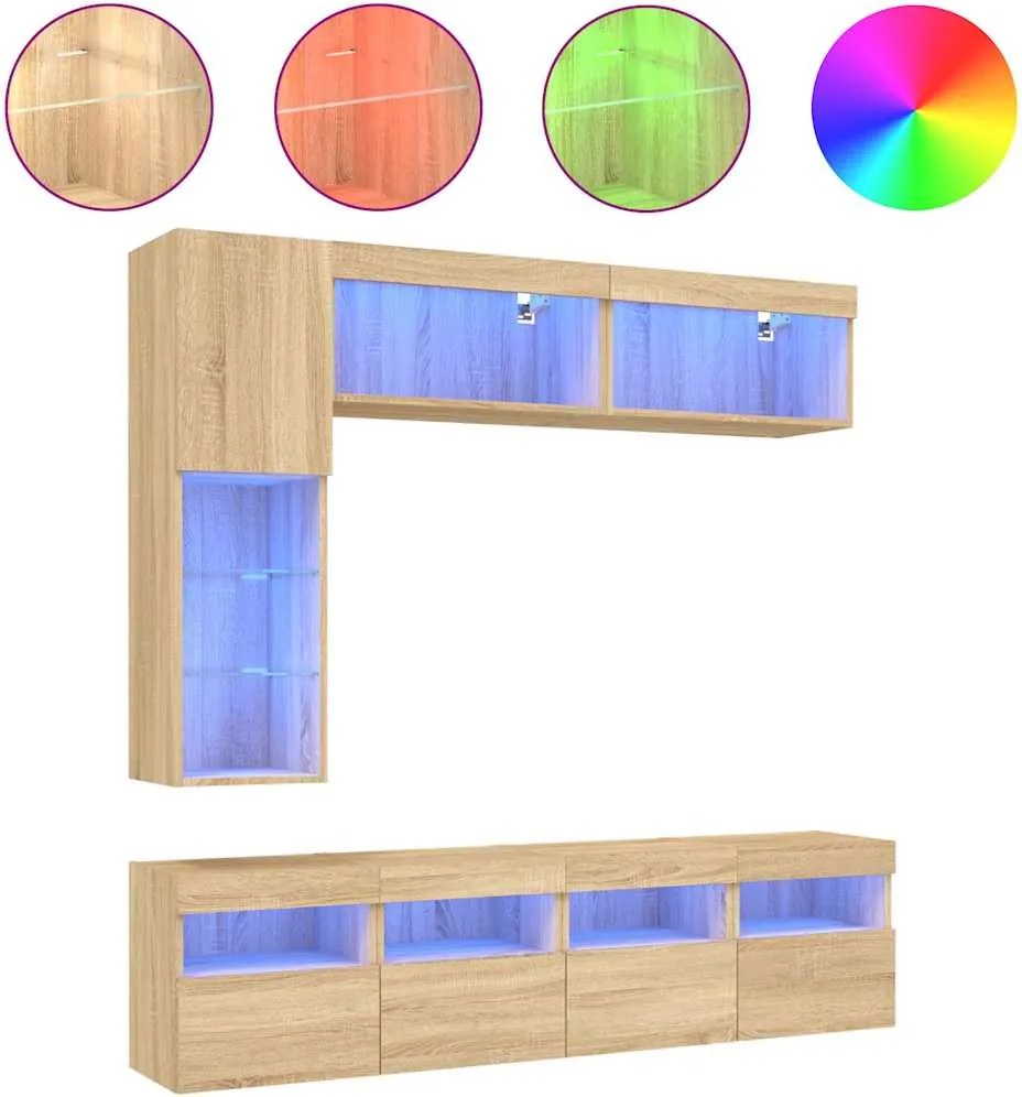 7dílná obývací stěna s LED osvětlením dub sonoma 3216759