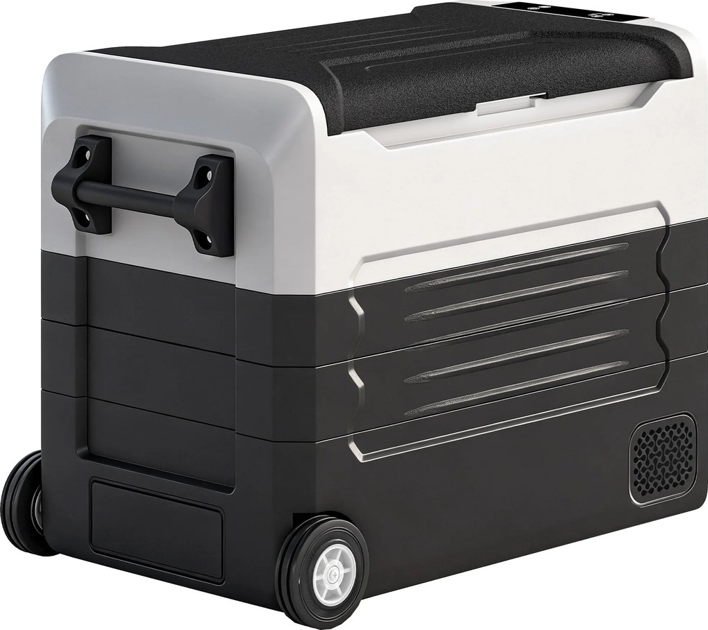 Outsunny 50 l dvouzónová kompresorová lednice (-20 °C až 20 °C) přenosný elektrický autochladící box s aplikací, LED, ochranou baterie, skládací rukoj
