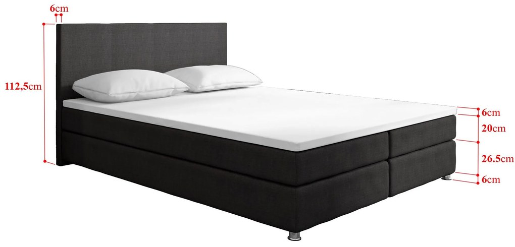 M&B postele Boxspring postel ATHENE bez úložného prostoru Velikost postele: 180 × 200 cm, Výběr matrace: Oboustranná pružinová matrace - středně tvrd…