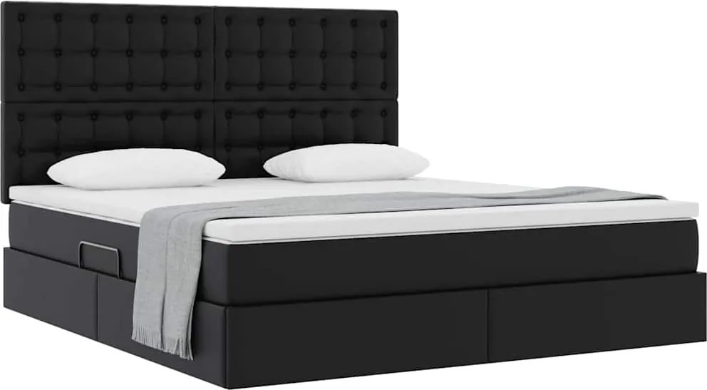 Postel s úložným prostorem s čelo Černá 160 x 200 cm Umělá kůže 3371673