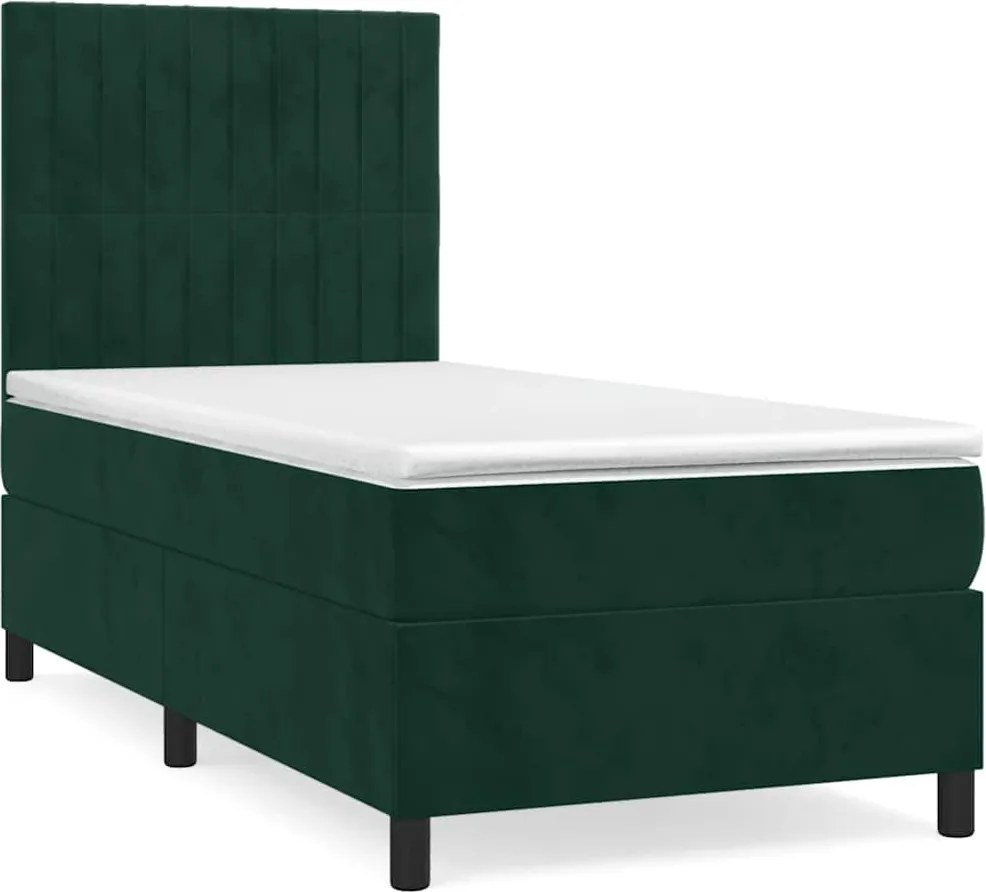 Box spring postel s matrací tmavě zelená 90x200 cm samet 3143124
