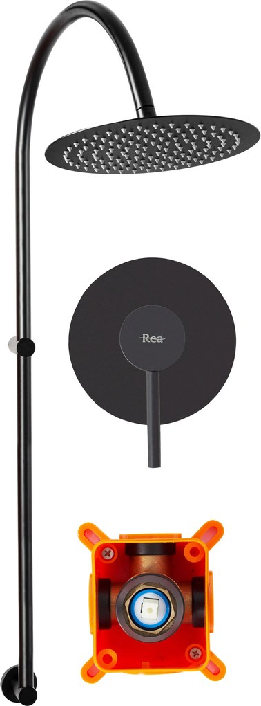 Rea Lugano - Podomítkový sprchový set + box P9301 - komplet, černá matná, REA-P9301