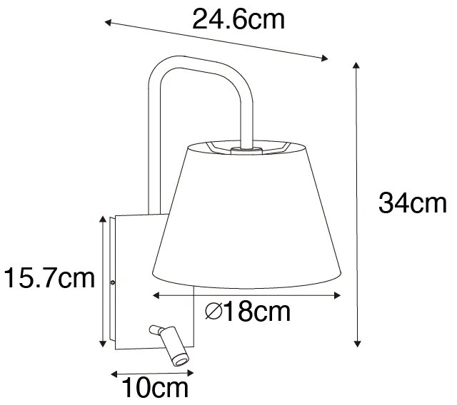 Moderní nástěnná lampa bílá a bronzová s lampičkou na čtení - Renier