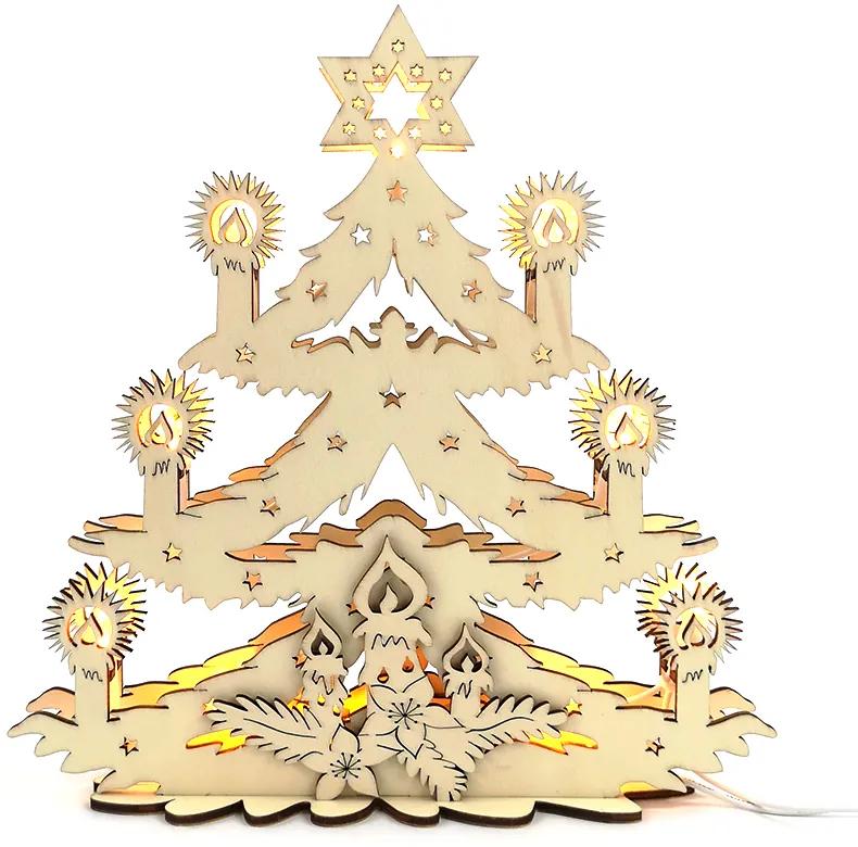 AMADEA Dřevěný svítící portál strom vánoční, 29x29x10 cm