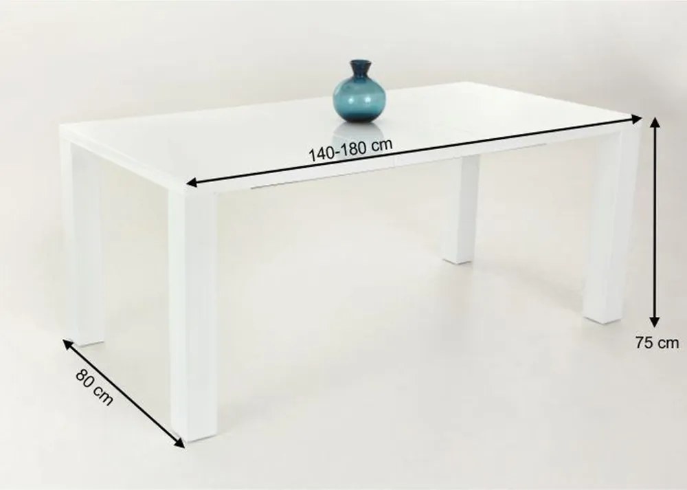 Jídelní stůl, bílá vysoký lesk HG, 140-180x80 cm, ASPER NEW TYP 1
