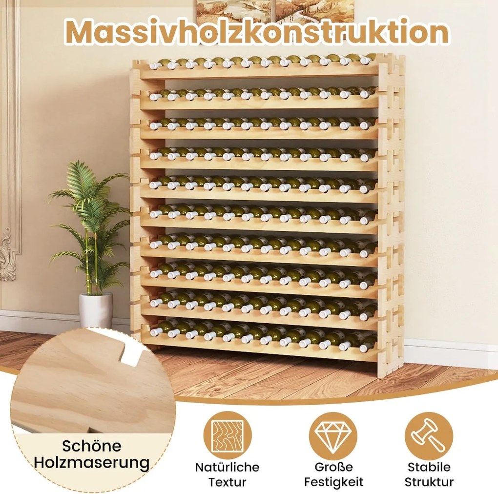 Costway Dřevěný stojan na 120 lahví vína, 10 pater