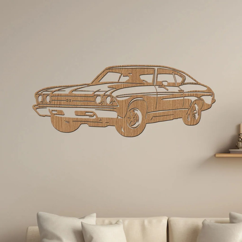 dřevo života Dřevěný obraz Chevrolet Chevelle SS F235 Zvolte rozměr (cm): 60x23, Zvolte barvu dekoru: Černá