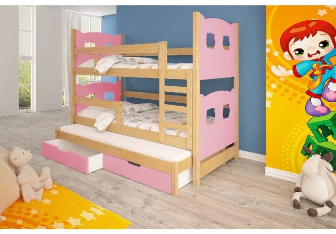 Patrová postel pro holky s přistýlkou a zábranou Nemo - růžová