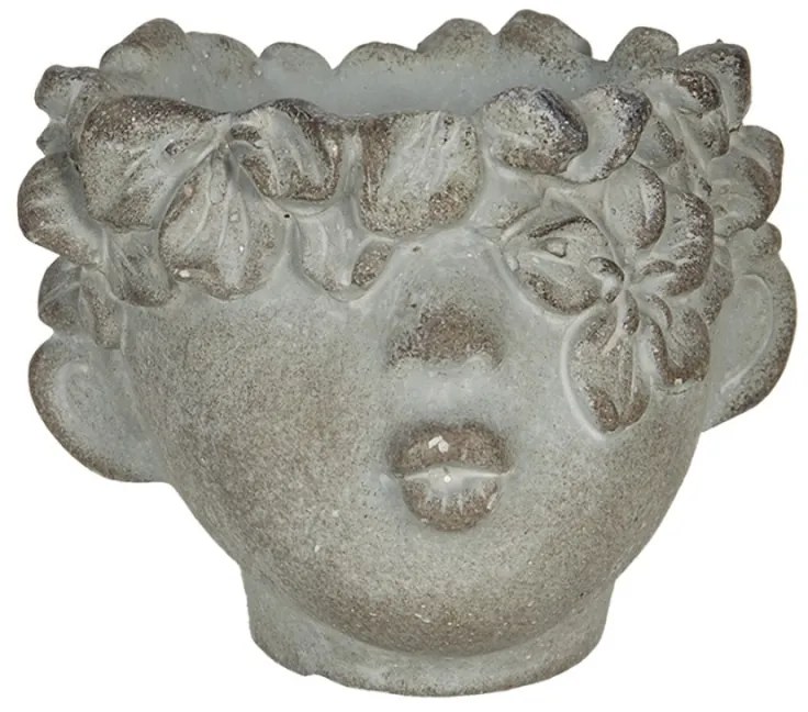 Cementový květináč ve tvaru hlavy s květinami Tete – 12x10x9 cm