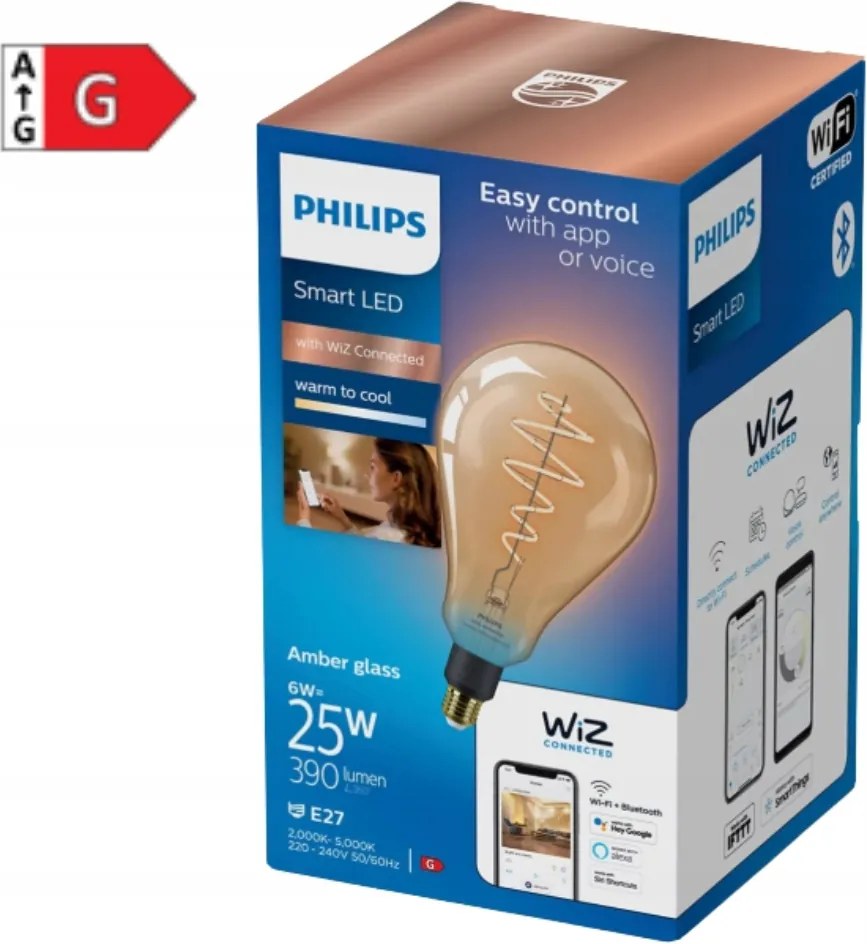 Philips Jantarová žárovka s viditelným spirálovým vláknem 6 W PS160 E27