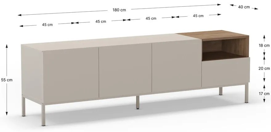 Krémový TV stolek 180x55 cm Cailin – Marckeric