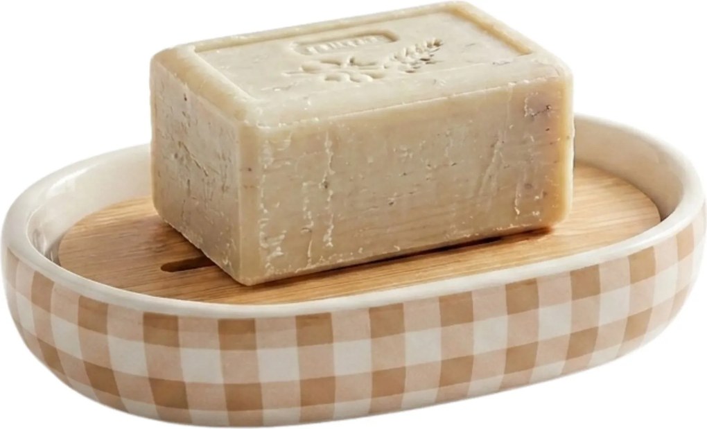 Miska na mýdlo Vichy, kombinace barev/s dřevěnými prvky