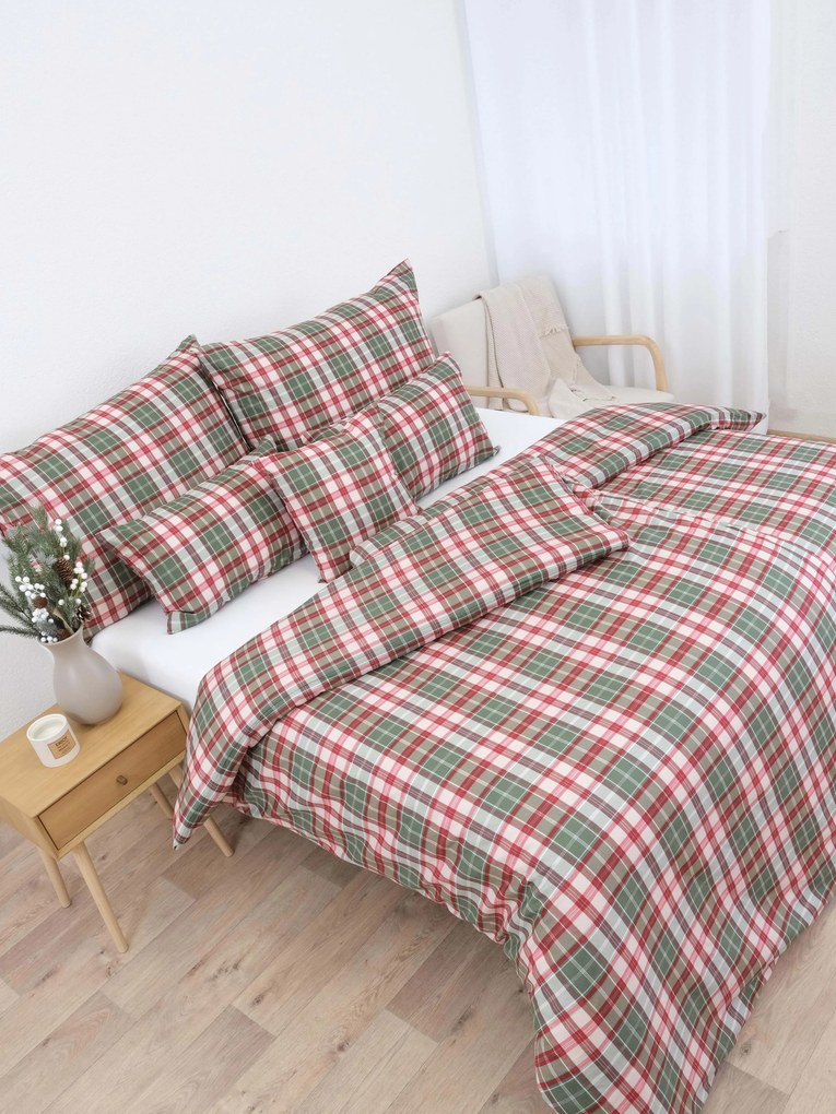 MK Lůžkoviny Vánoční francouzské  bavlněné povlečení Renforcé - Káro zelené 220 × 200 cm, 2ks 70 x 90 cm