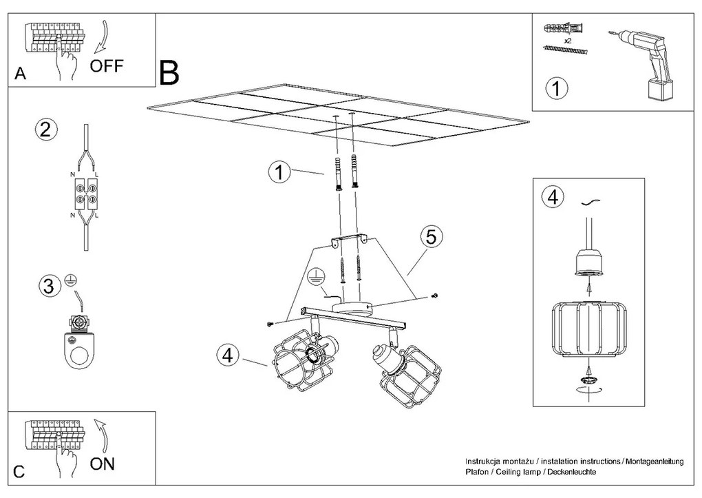 Sollux Lighting Stropní svítidlo BELUCI 2 Černá
