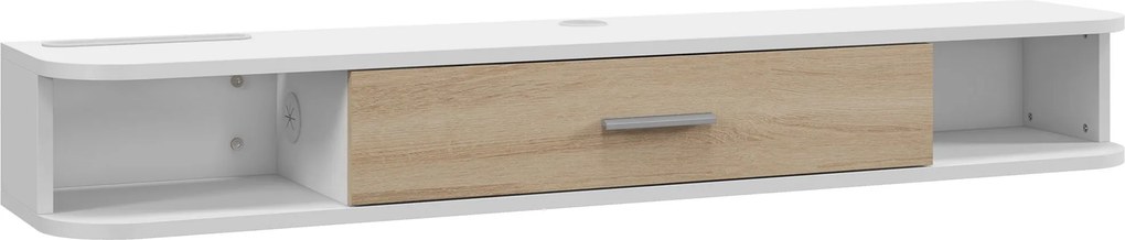 HOMCOM Nástěnný TV stojan, skříňka na TV pro televize až 50 palců s 2 otevřenými přihrádkami a skříňkou s klopným víkem 120L x 26W x 16H cm Bílá