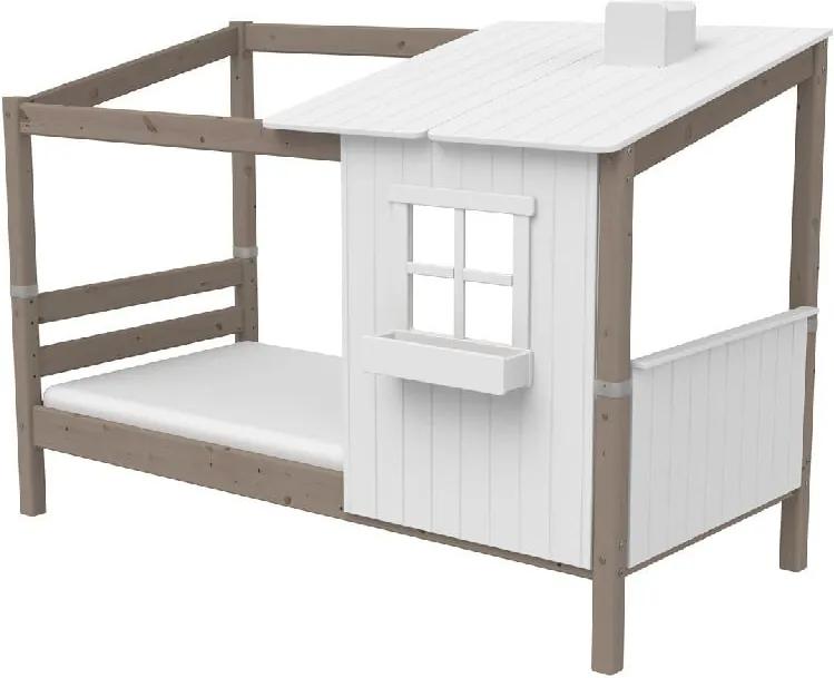 Hnědo-bílá domečková postel z borovicového dřeva Flexa Classic Tree House, 90 x 200 cm