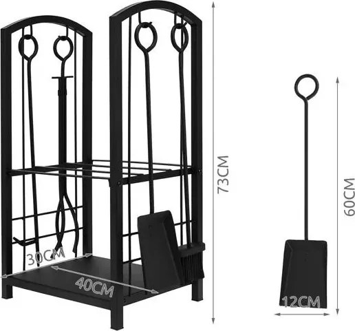 Stojan na dřevo ke krbu s příslušenstvím PK011