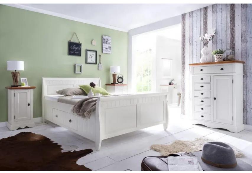 Bílý masivní postel s úložným prostorem Gotland 140x200