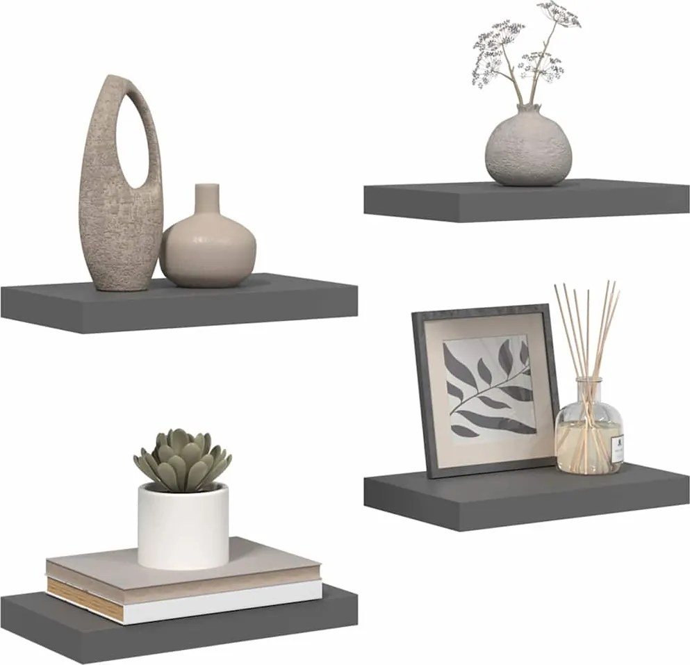 Plovoucí nástěnné police 4 ks šedé vysoký lesk 40x23,5x3,8 cm MDF 323786