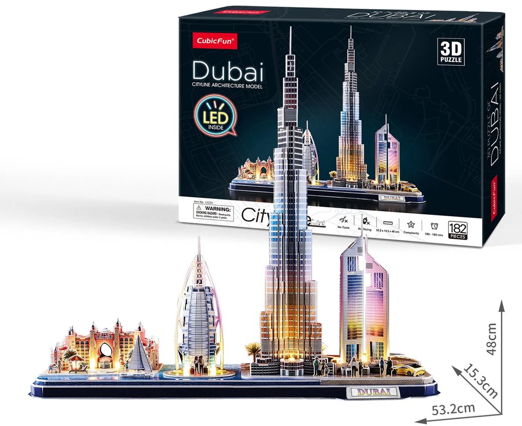 CubicFun - Puzzle 3D Dubai s LED světlem - 182 dílků