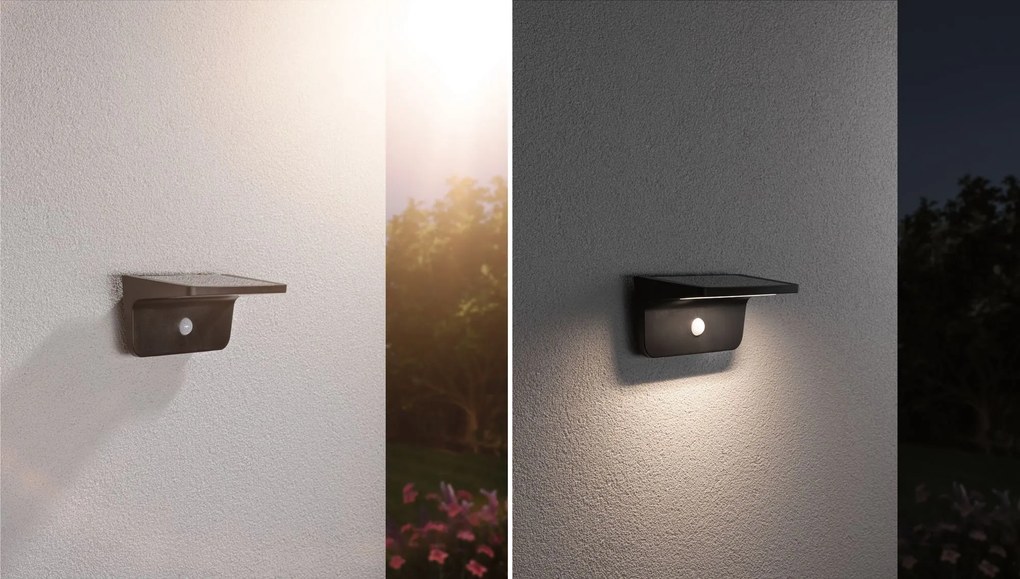 P 94505 Venkovní solární nástěnné svítidlo Solveig antracit IP44 350lm teplá bílá - PAULMANN