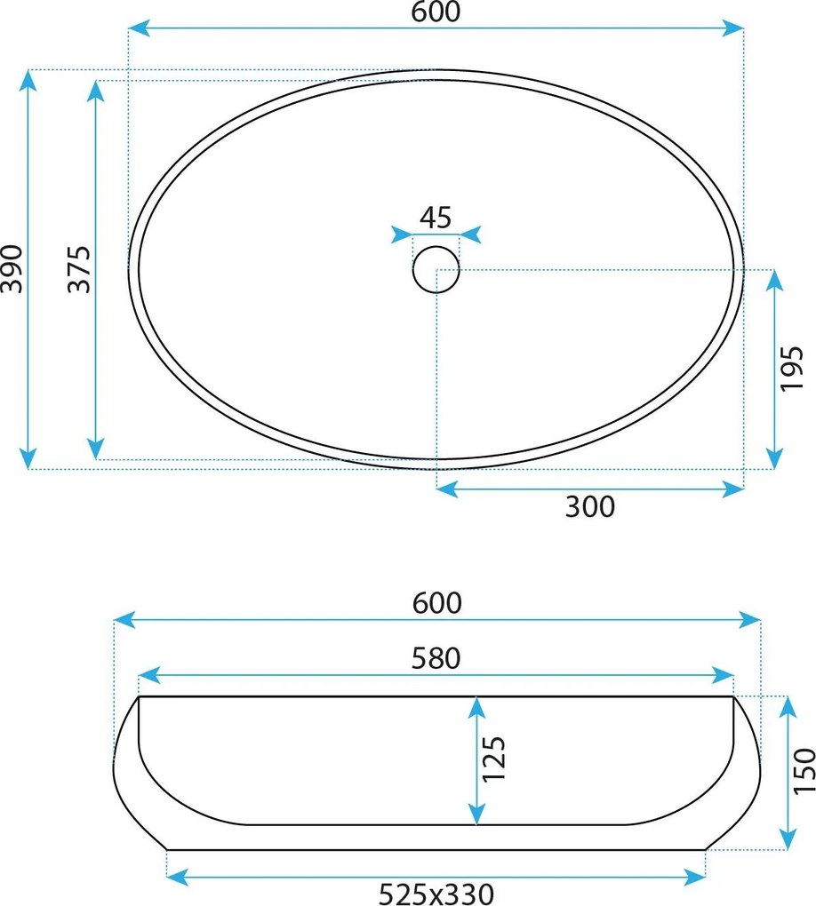 Rea Maya, keramické umyvadlo na desku 600x390x150 mm, bílá lesklá, REA-U5660