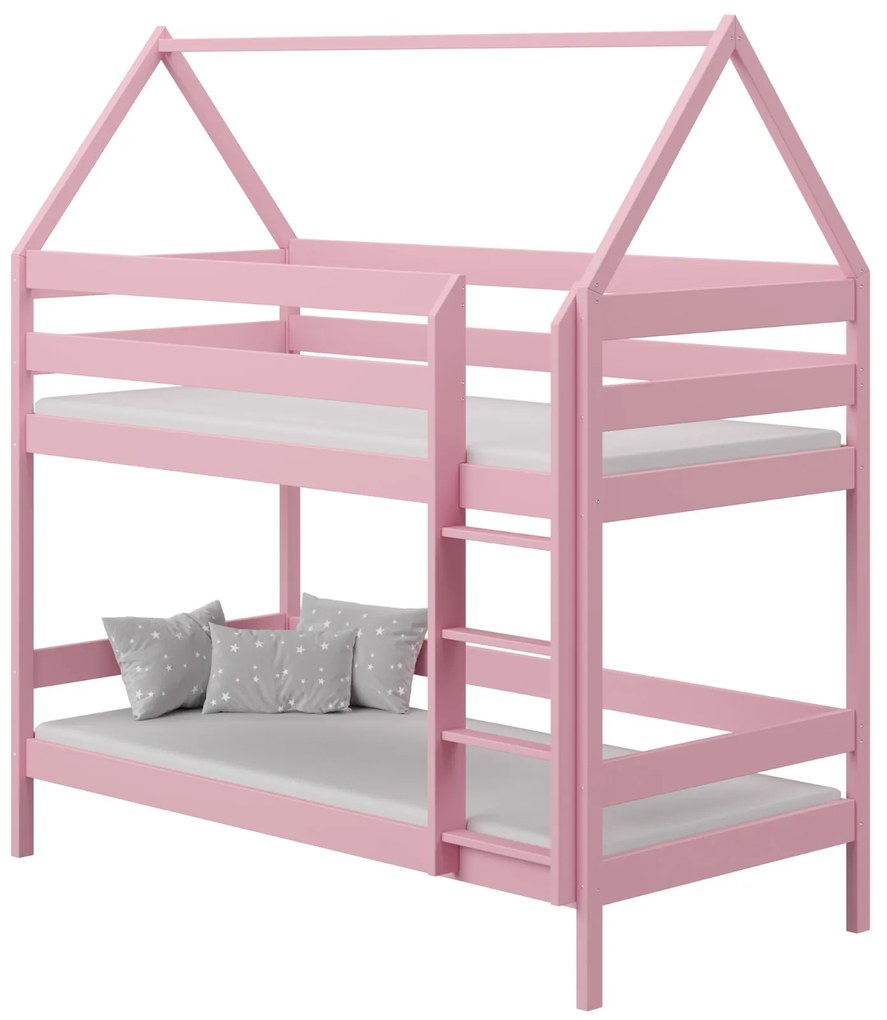 BabyBeds Dětská patrová postel DOMEČEK Velikost postele: 160x80 cm, Barva postele: Zelená, Úložný prostor: Přistýlka