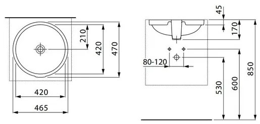 Laufen Pro Zápustné umyvadlo 42 cm s broušenou spodní hranou, bílá H8189620001091