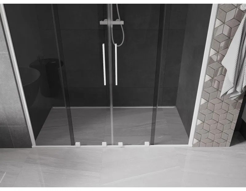 Mexen Velar Duo, posuvné sprchové dveře do otvoru 180 cm, 8mm šedé sklo, bílá matná, 871-180-000-42-20
