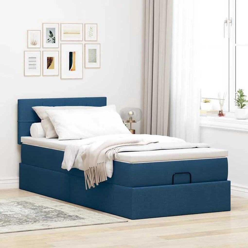 Osmanský postel s matrací modrá 90x200 cm textil 3311434