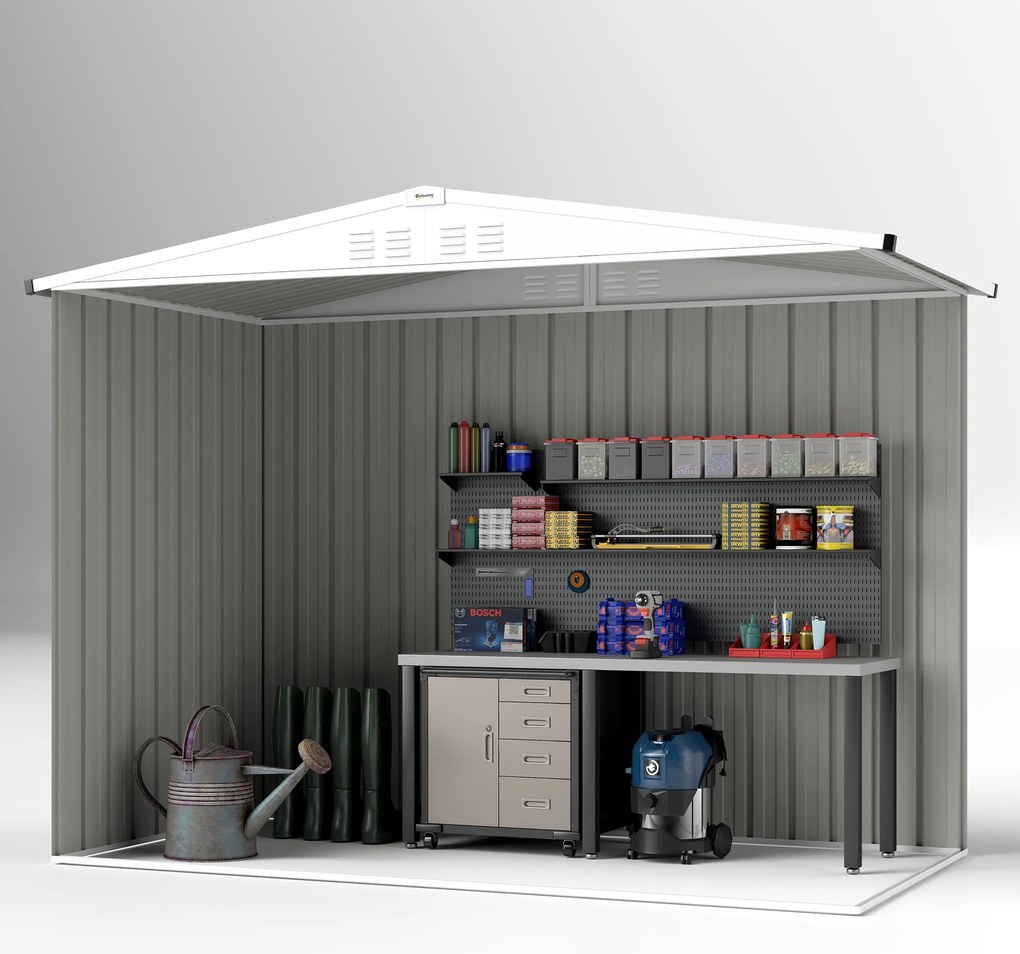 Kovová zahradní kůlna Outsunny 2,7 m² 246 x 117 x 180 cm Skladovací kůlna s oknem, 4 ventilačními otvory a zámkovými dveřmi, venkovní ocelová zahradní