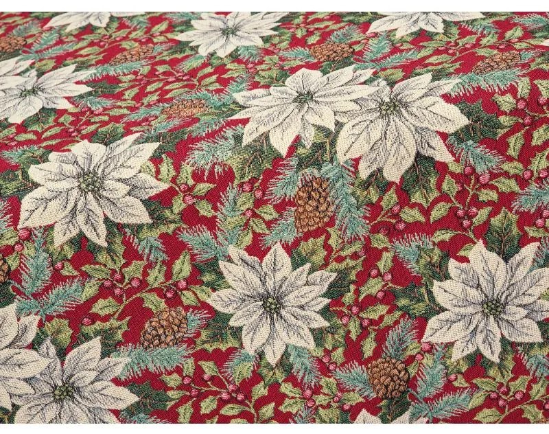 SCANquilt ubrus BONA LUREX vánoční hvězda červenosmetanová 140 x 220 cm