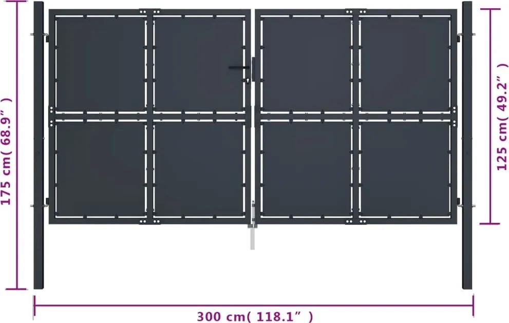 vidaXL Zahradní brána ocel 300 x 125 cm antracitová [144525]