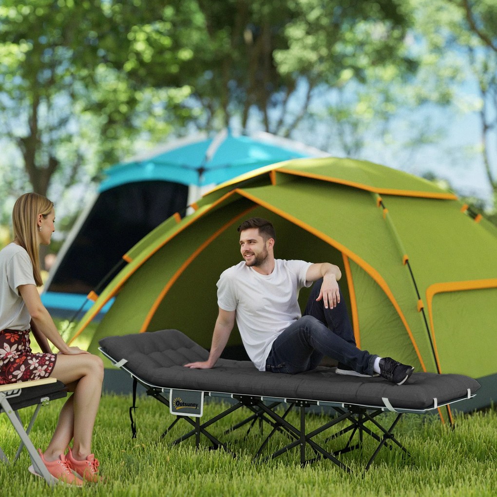 Skládací campingová postel Outsunny - přenosná lehátka s opěrkou hlavy, vyjímatelným matracem a taškou na přenášení, nosnost 150 kg, pro pláž a turis…