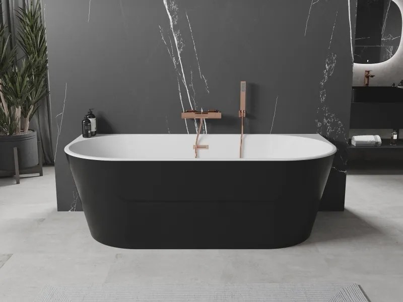 Mexen Oval volně stojící vana u stěny 160 x 80 cm, bílá/černá, přepad měď kartáčovaná - 52671608075-65