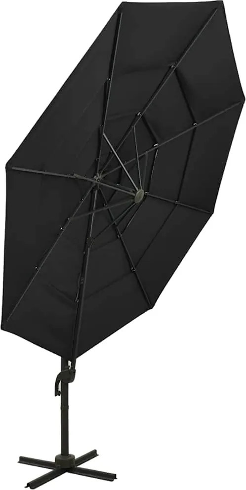 4stupňový zahradní slunečník s hliníkovou tyčí černý 3 x 3 m 313834