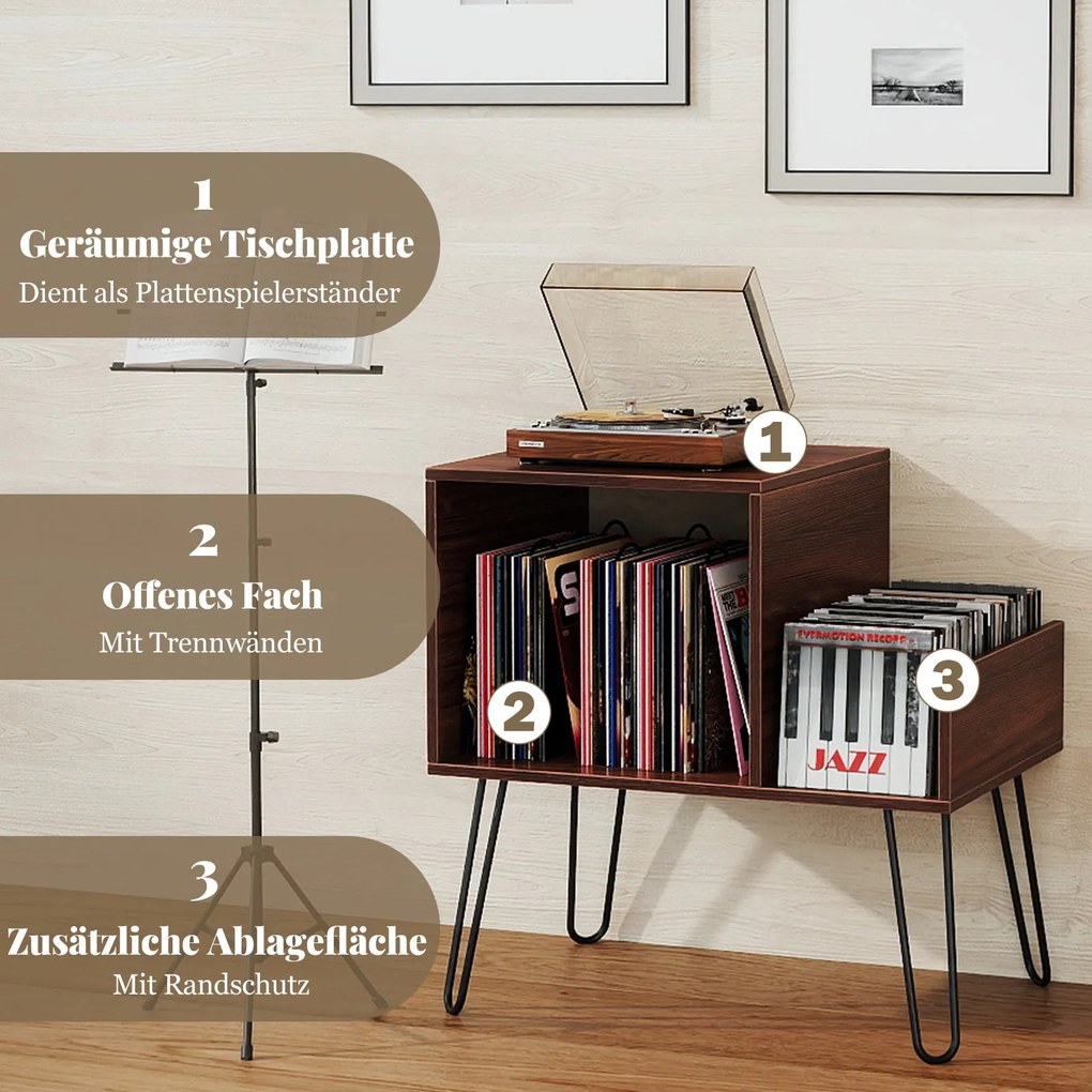 Costway Stolek na gramofon s nabíjecí stanicí, hnědý
