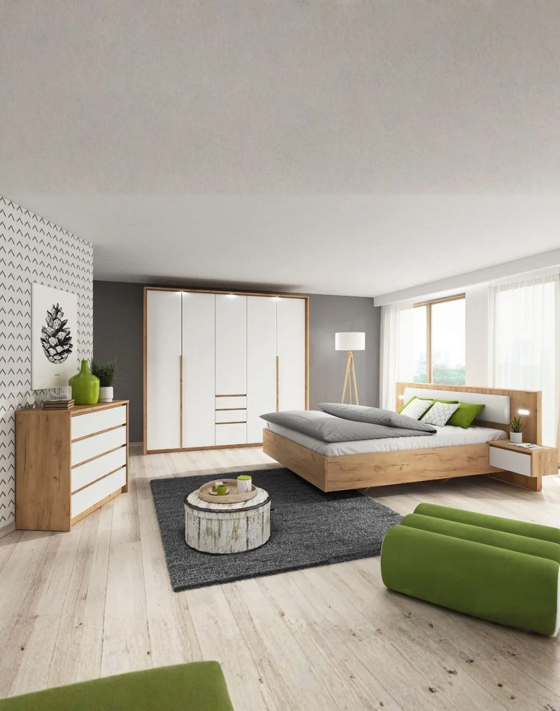 Dřevěná postel 160 s nočními stolky a LED osvětlením Xelo G