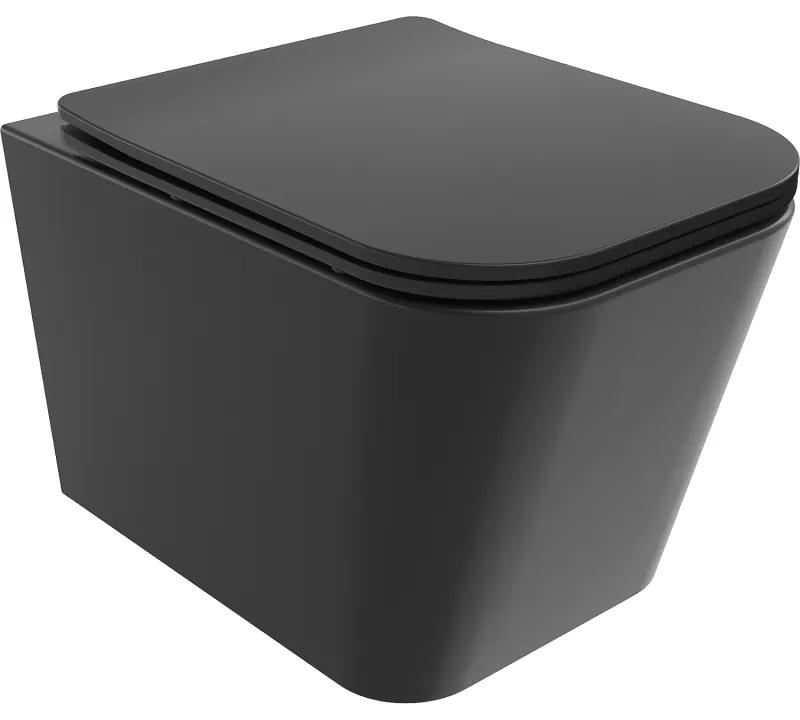 Mexen Teo WC mísa Rimless s pomalu padající deskou slim, duroplast, Matná černá - 30850685