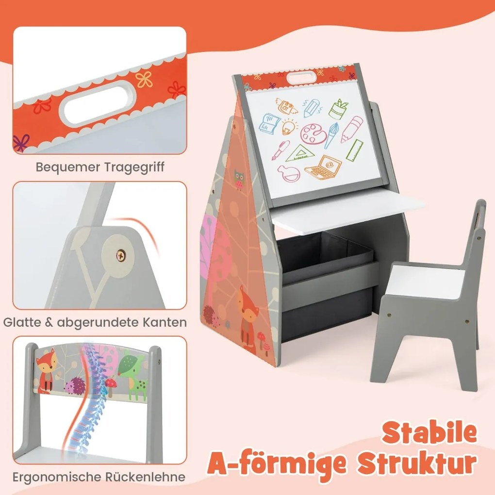Costway Oboustranná sada dětského stolu a židlí s magnetickou tabulí, tabulí