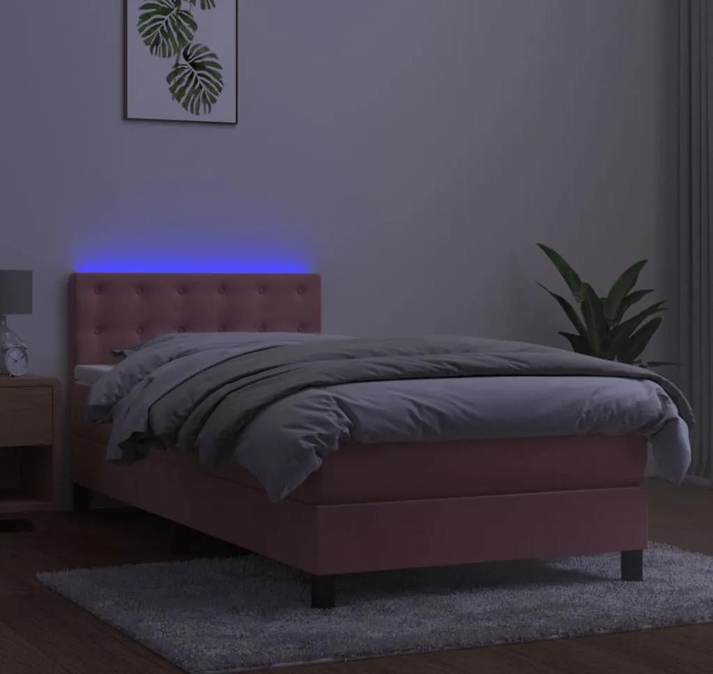 vidaXL Box spring postel s matrací a LED 100x200 cm samet [3134632] Barva: Tmavě zelená