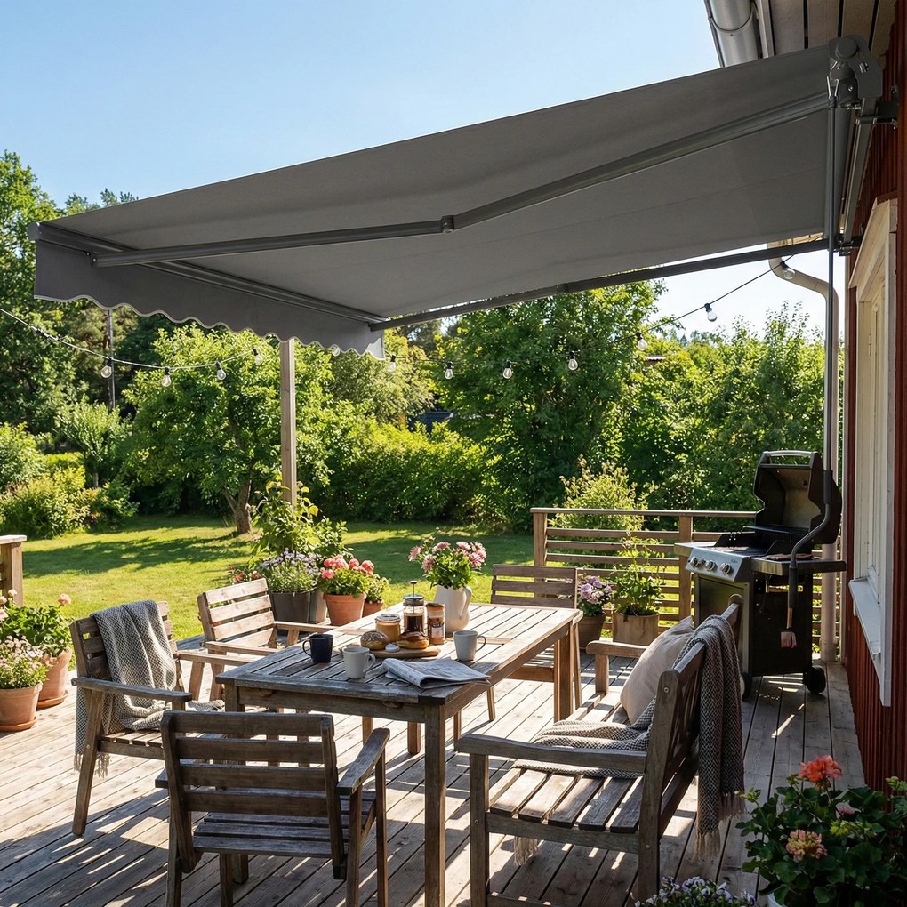 Outsunny Markýza s kloubovým ramenem 350 x 300 cm včetně kliky a nástěnného držáku, nastavitelný úhel